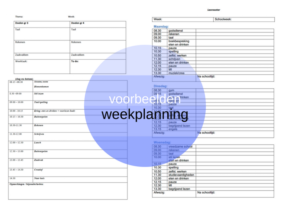 Lesrooster, weekplanning middenbouw en bovenbouw - Juf Maike