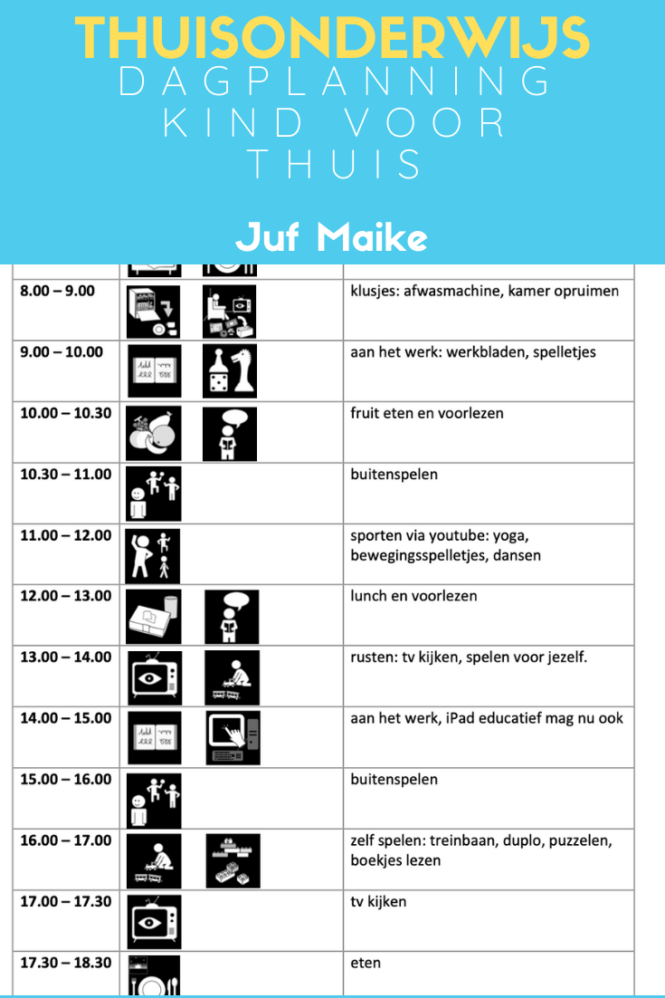 Dagplanning kind thuis - Juf Maike