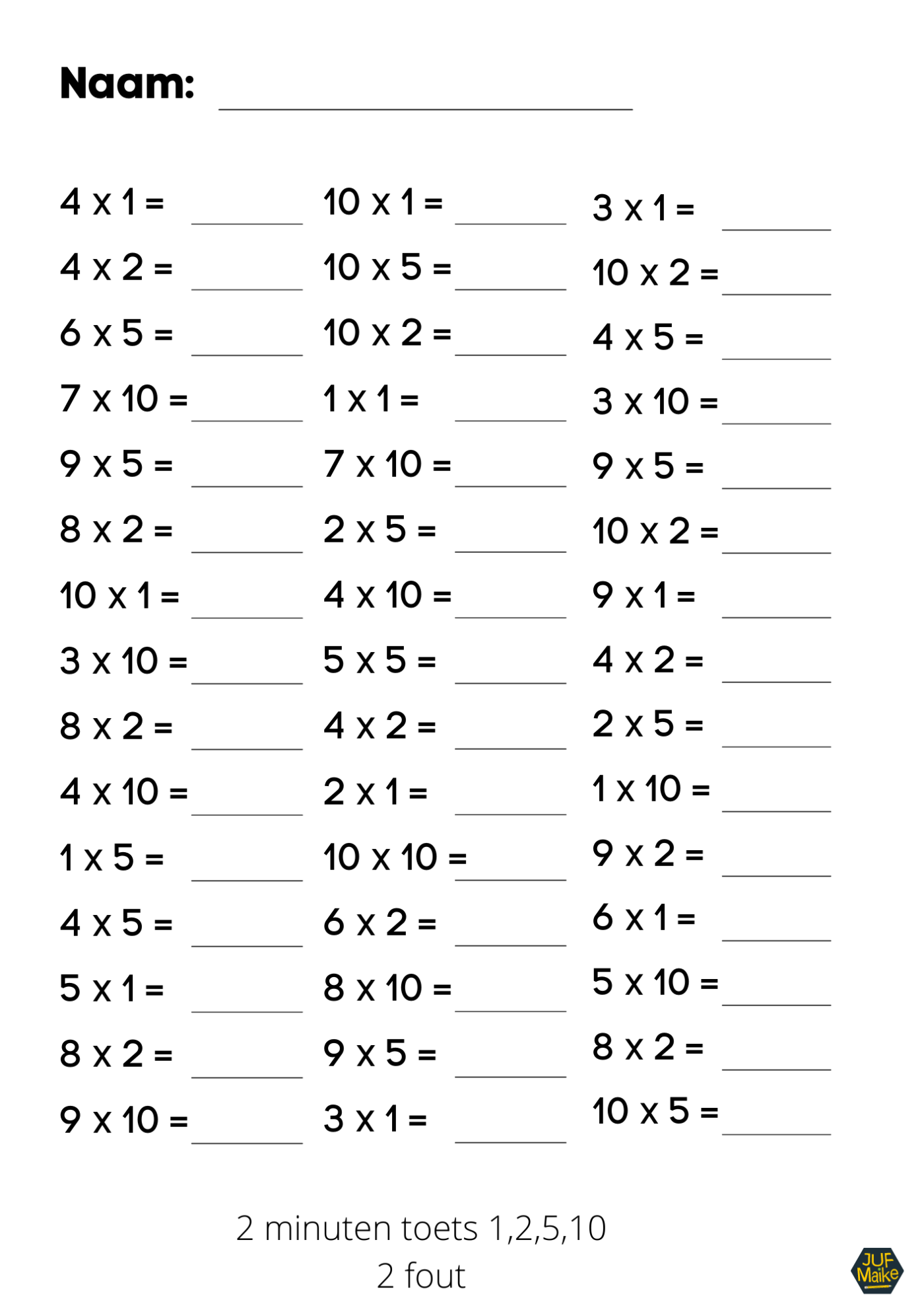 Tafeldiploma tempotoets tafels tafeltoets • Juf Maike
