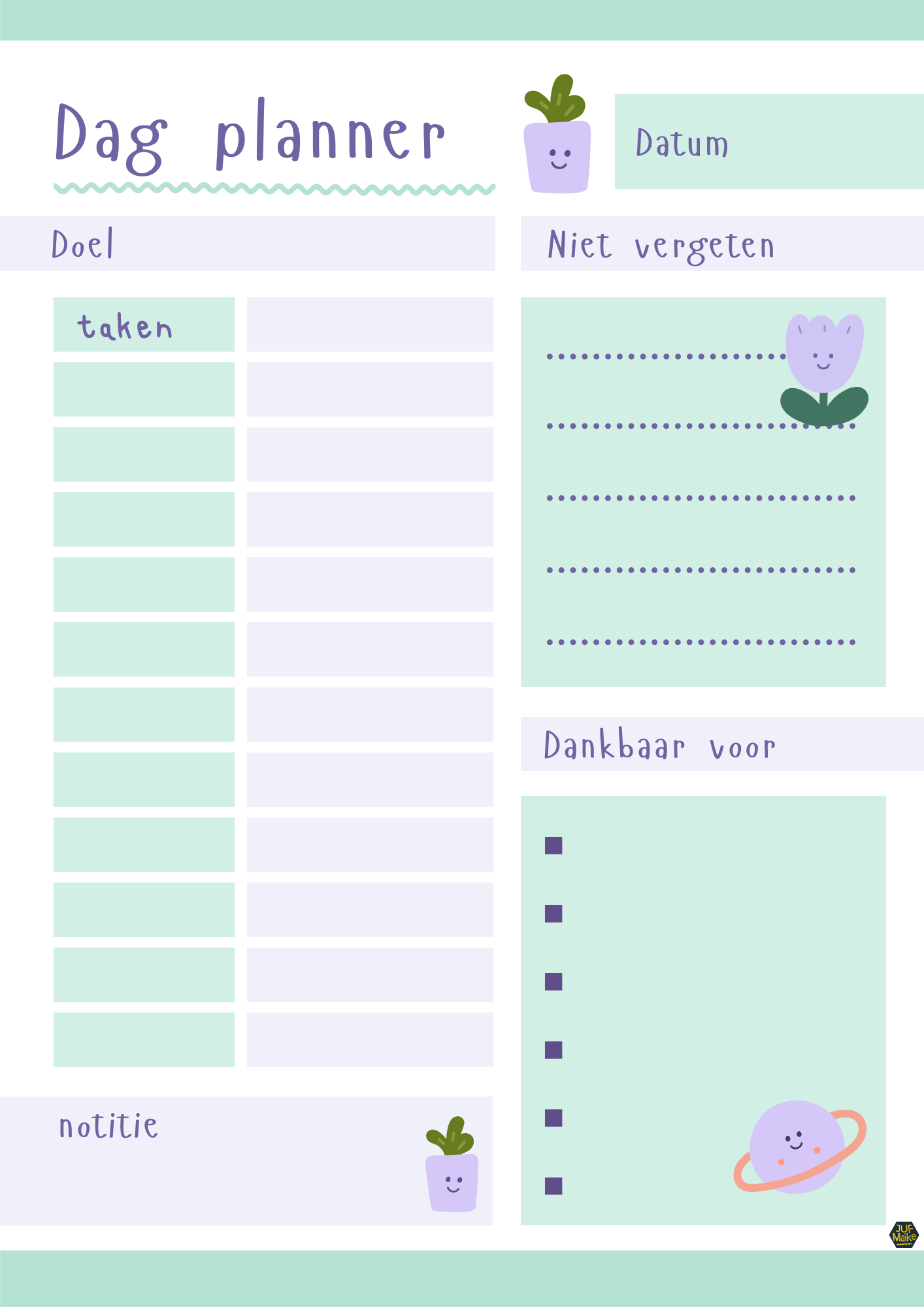 Dag planner en dag evaluatie school - Juf Maike