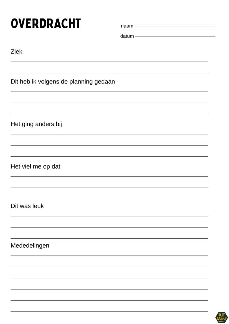 Overdrachtsformulier groep basisschool inval - Juf Maike