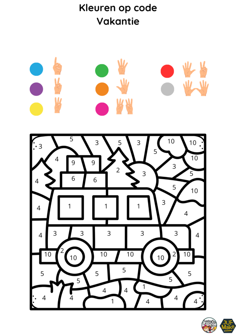 Kleuren op code Vakantie - Juf Maike